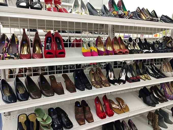 Shoe paradise organized by style and size. Red pumps, sensible flats, and everything between&mdash;Imelda Marcos would need a bigger closet.