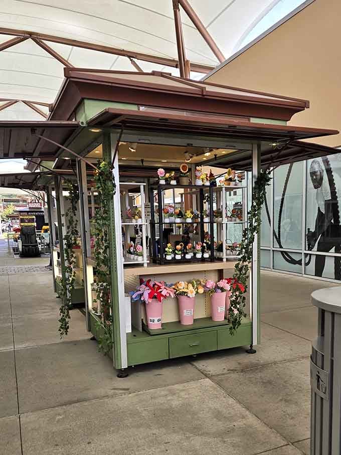 This charming flower kiosk brings a touch of whimsy to your shopping marathon&mdash;because retail therapy sometimes needs actual therapy.