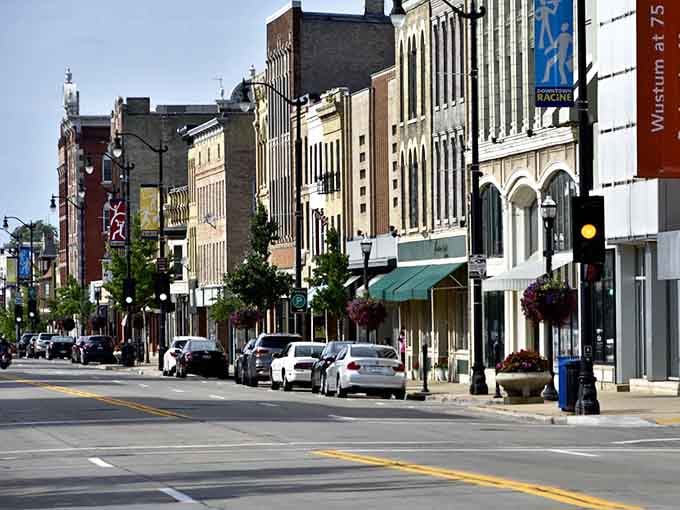 Hanging flower baskets and well-preserved storefronts make downtown Racine feel like a movie set&mdash;except the coffee shops actually serve decent espresso.