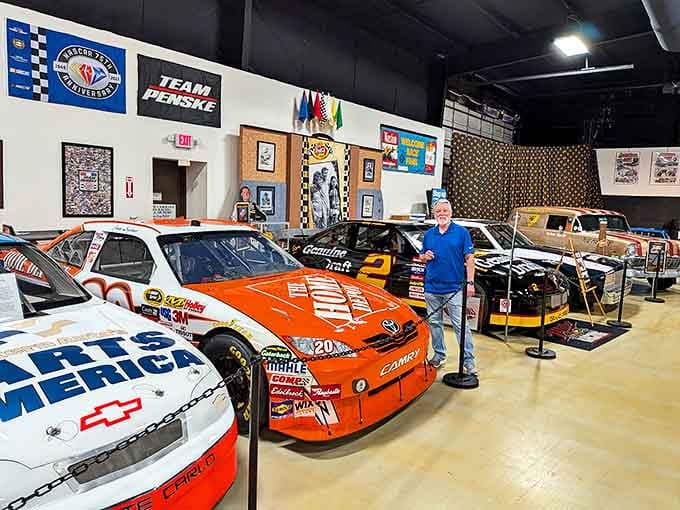 Where else can you stand inches away from legendary race cars that once roared past checkered flags at 200 mph?