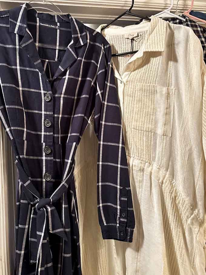These button-up dresses aren't just clothes&mdash;they're time machines to effortless style. One plaid, one cream, both screaming "professional who still has fun."