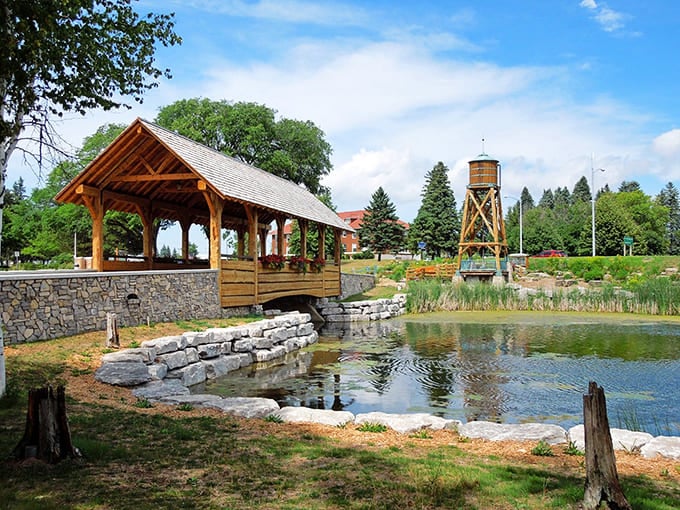 This covered bridge and water tower create a scene Norman Rockwell might've painted on his most inspired morning.