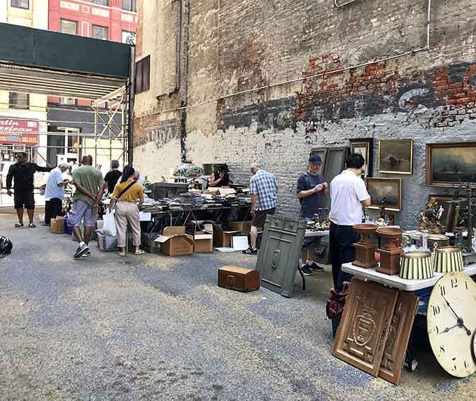 That weathered brick wall provides the perfect backdrop for an authentic urban treasure hunting experience.