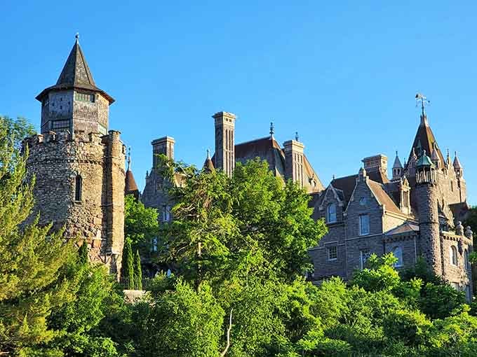 Multiple towers and turrets make this castle look like it belongs in a European fairy tale book.