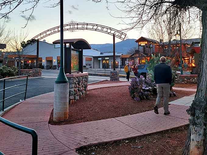 Evening light transforms this welcoming plaza into the kind of gathering spot where communities actually come together and connect.
