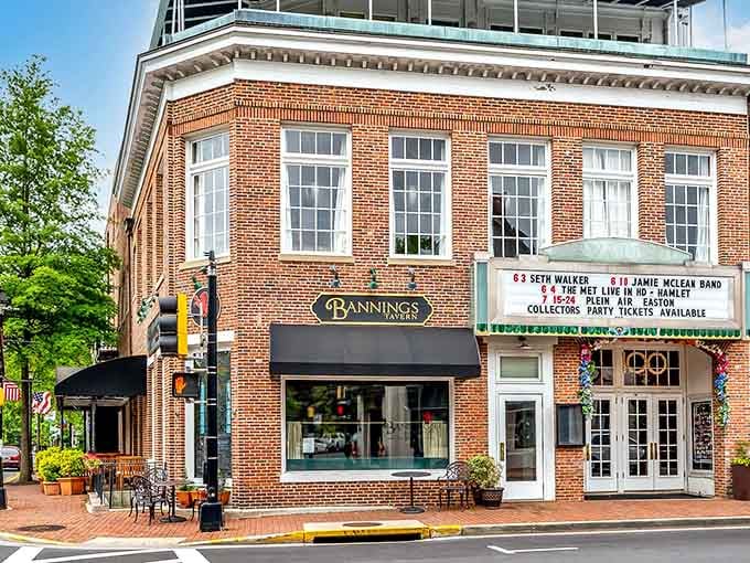 Classic brick storefronts house local businesses where neighbors still greet each other by name on sidewalk corners.