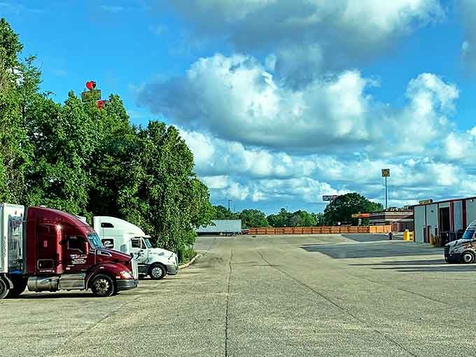 Those dramatic clouds rolling overhead make even a parking lot look like nature's own theatrical production.