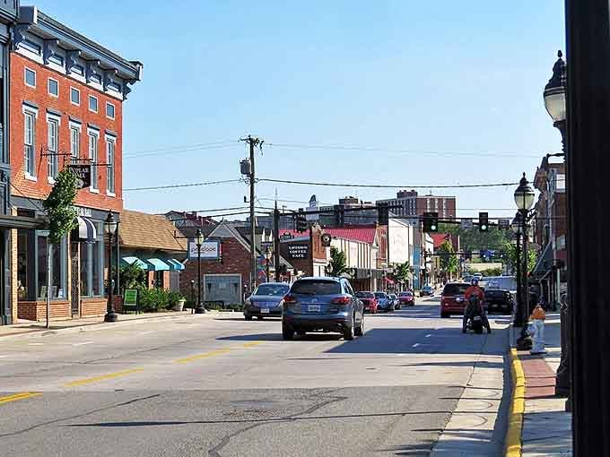 Historic brick buildings line Farmville's charming Main Street, where retirement dollars stretch further than your morning walk.