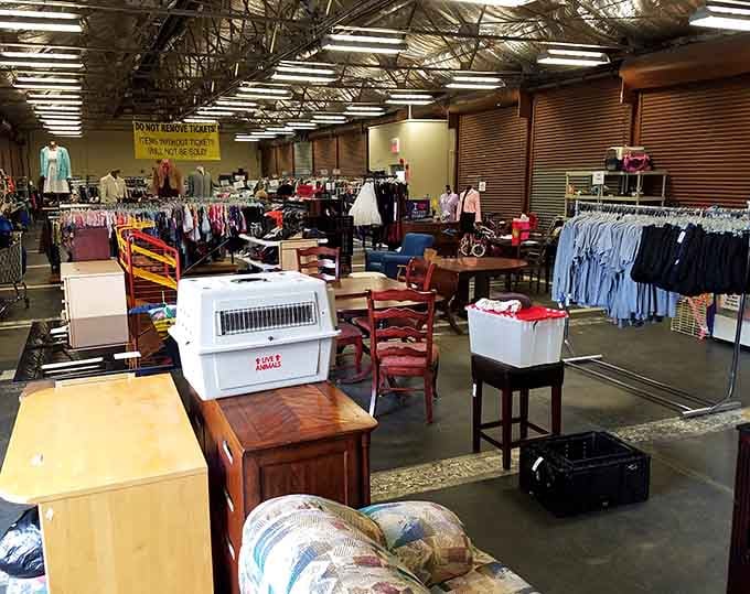 This sprawling warehouse interior rivals any department store, minus the department store prices—now that's what we call winning.