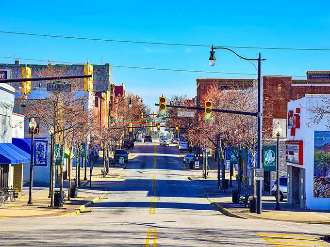 Wide streets and vintage storefronts create a scene straight from your favorite classic movie about small-town America.