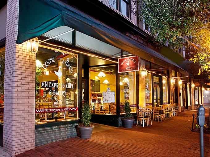 Goose Feathers' evening glow transforms this Savannah staple into a beacon for early risers and brunch lovers alike.