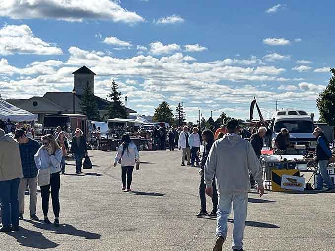 Crowds gather under perfect blue skies, proving that the best weekend plans don't require fancy destinations, just good finds.