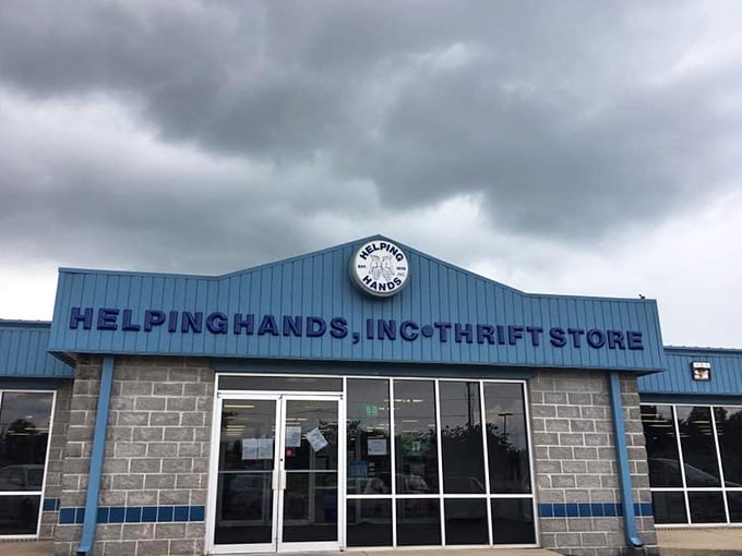 This blue-trimmed building houses a community treasure chest filled with affordable goods for everyone.