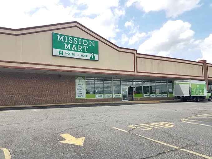 The Mission Mart's green signage beckons like a beacon of hope and incredible bargains combined.