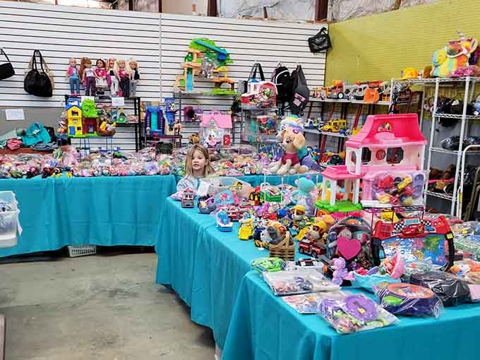 This young vendor's toy kingdom features everything from dollhouses to action figures that grandkids would absolutely adore.