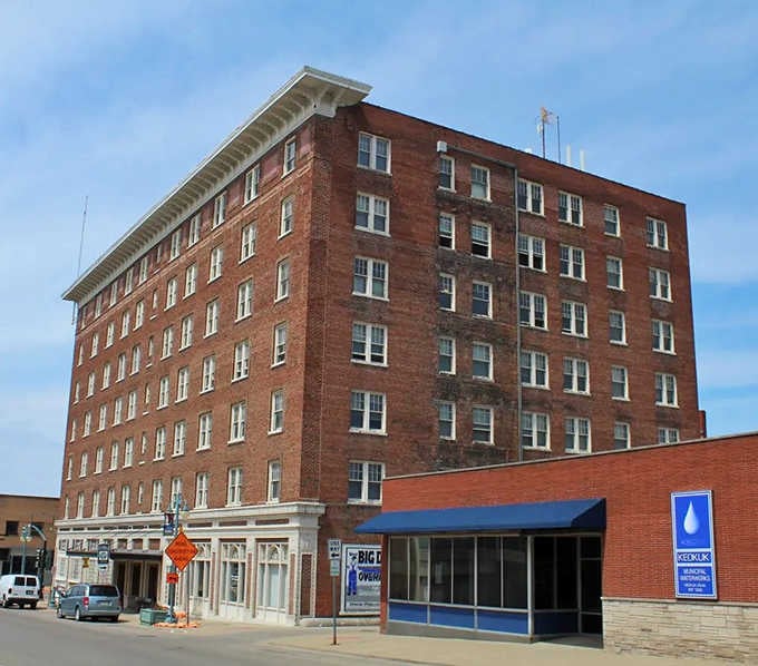 Keokuk's historic architecture stands tall against the blue sky, a reminder that beautiful brick buildings and affordable living can still go hand-in-hand.