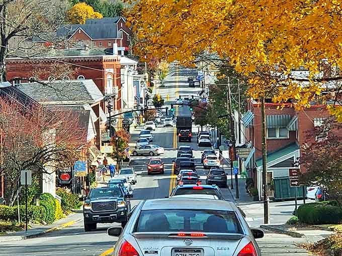 Lewisburg's charming downtown street showcases beautiful fall colors and historic buildings that make this affordable city feel like home.