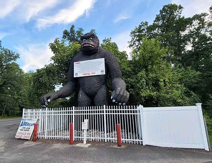 Mighty Joe sits behind his white picket fence, a roadside giant that's been greeting surprised drivers for generations.