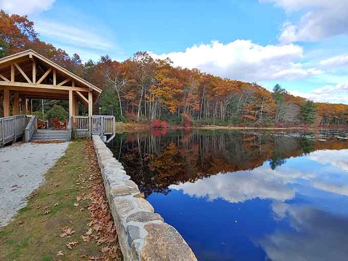 When the pavilion's reflection doubles in the glassy pond, you're getting two gorgeous views for the price of one.