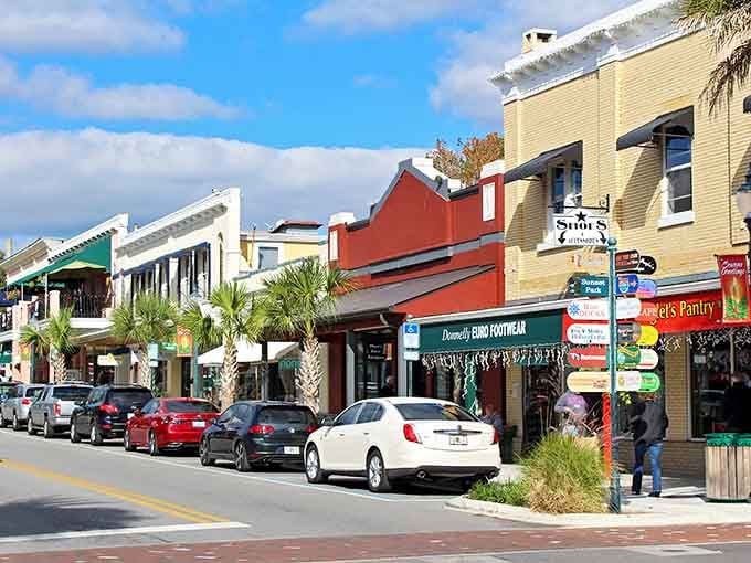 Colorful storefronts pop against blue skies in this lakeside haven where antique hunting becomes an Olympic-level sport for enthusiasts.