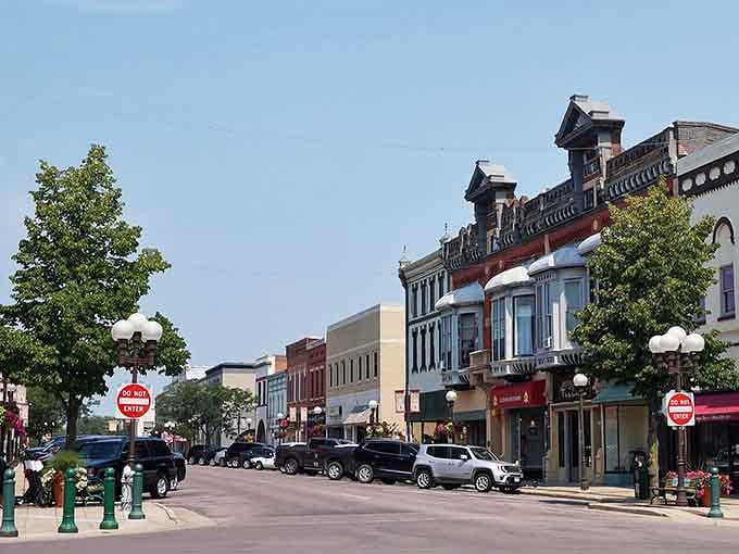 Brick buildings line the streets, giving this downtown a proud, small-town charm that quietly shines.