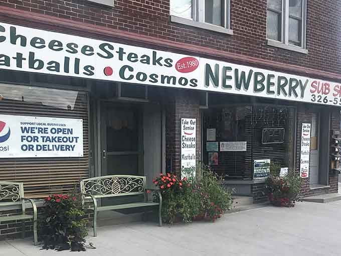 A welcoming bench outside invites you to sit and savor every bite in this charming neighborhood spot.