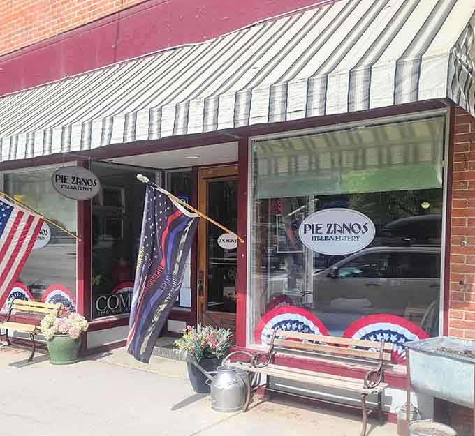Pie Zanos brings a slice of Italy to Buffalo, Wyoming. That striped awning and patriotic flair say "small-town America meets old-world flavor."