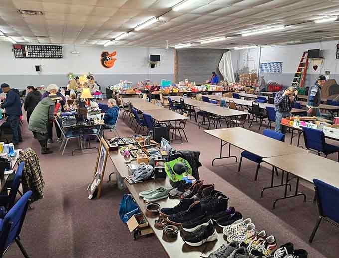 Tables stretch endlessly under fluorescent lights, creating a treasure hunter's paradise that'd make Indiana Jones jealous.