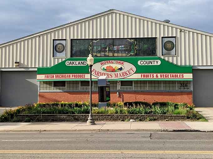 Royal Oak Farmers Market's classic facade hints at the dual personality within&mdash;fresh produce by day, vintage treasures by appointment!