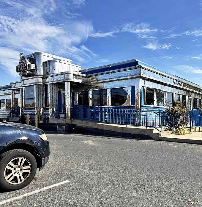 Now that's what a real diner looks like: chrome, blue trim, and enough character for three restaurants.