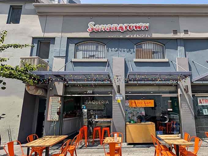 Sonoratown's modern storefront with twinkling lights invites you to experience Northern Mexican flavors in downtown LA's concrete jungle.