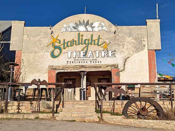 The Starlight Theatre's vintage marquee promises desert nights filled with live music, cold beer, and unforgettable stories.