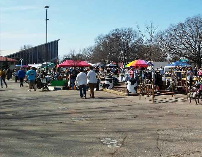 Bright tents dot the outdoor landscape where treasure seekers gather like it's the social event of the week.