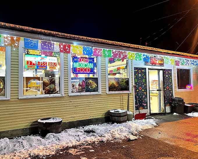 When night falls, this colorful spot glows like a beacon of authentic Mexican flavors in the Vermont mountains. Salsa salvation!