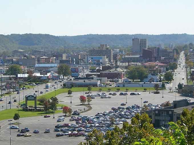 Rolling hills embrace this river town, where parking lots outnumber pretentious coffee shops charging five dollars for foam.