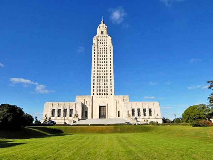 The Louisiana State Capitol stands tall, watching over a city of reasonable dreams.