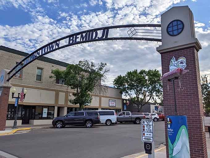 Downtown Bemidji's welcoming arch invites you into a community where affordability meets northern charm. Paul Bunyan would approve!