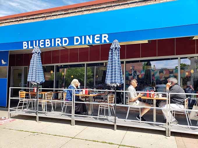 Sidewalk dining with a side of people-watching. Bluebird's outdoor seating area is where pancakes taste even better in the fresh air.