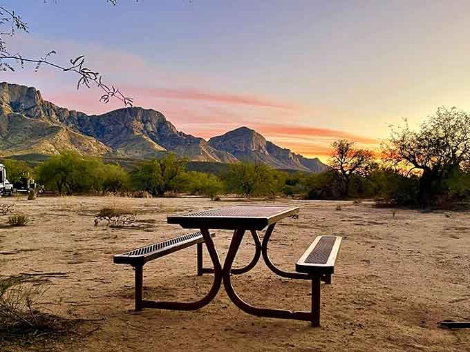 Sunset paints the mountains in sherbet colors while your campsite offers the kind of peace money can't buy.