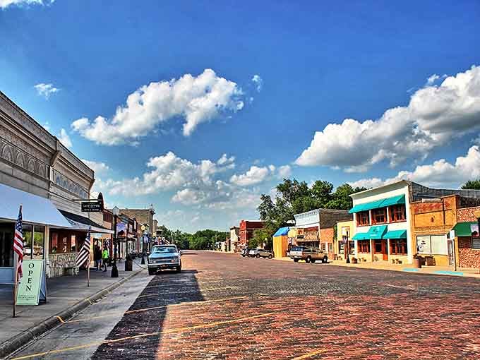 Brick streets and historic buildings give Cottonwood Falls its timeless charm, like a Norman Rockwell painting come to life.