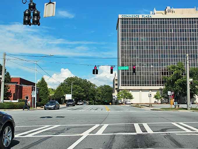 Decatur's Commerce Plaza stands tall against Georgia's blue skies, a modern landmark in this historic town.