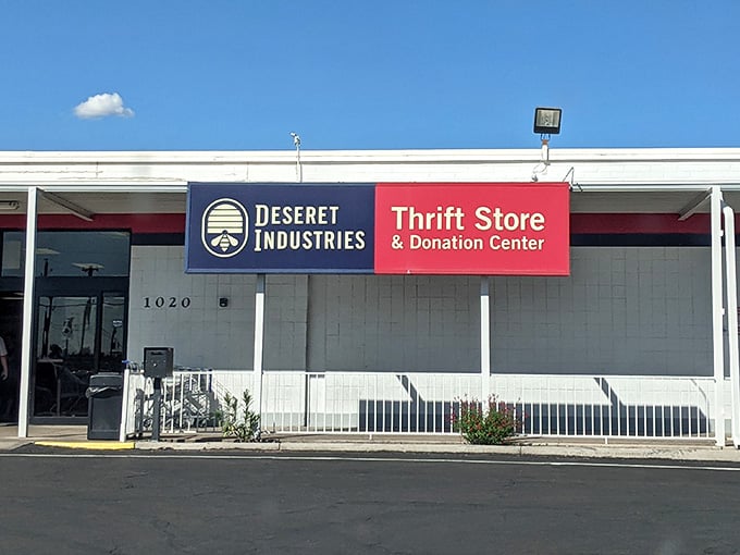 That bold blue and red signage stands out like a beacon for bargain hunters cruising the neighborhood.
