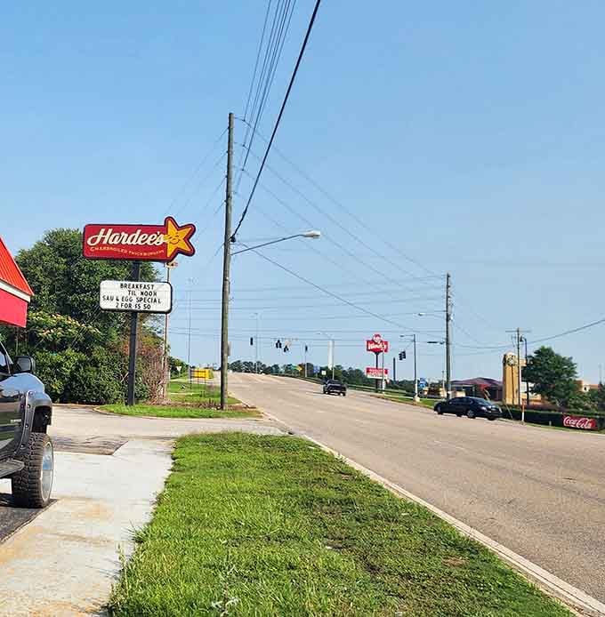 That Hardee's sign stands as a beacon for road-trippers seeking familiar comfort in unfamiliar territory.