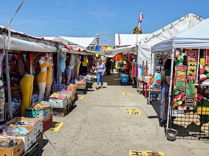 Colorful clothes and summer finds line these vendor stalls like a vacation waiting to happen.