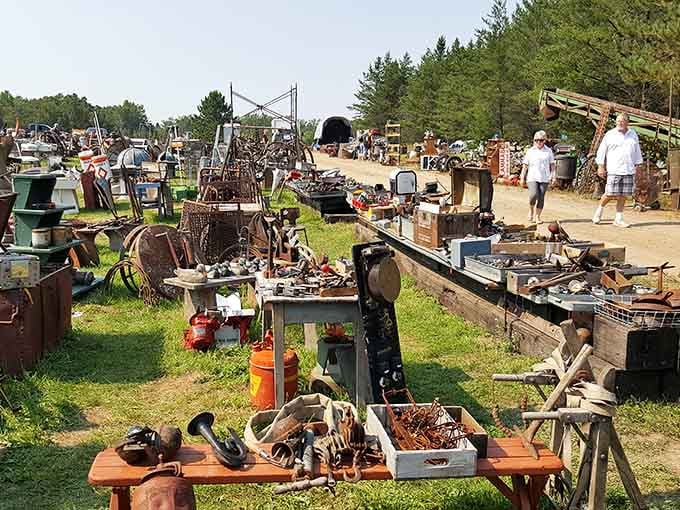 Rows of weathered implements stretch toward the tree line&mdash;it's like an outdoor museum of American ingenuity and hard work.