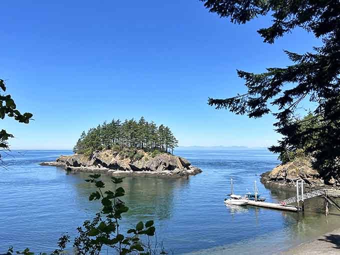 This tiny forested island looks like something a child would draw if asked to imagine the perfect hideaway.