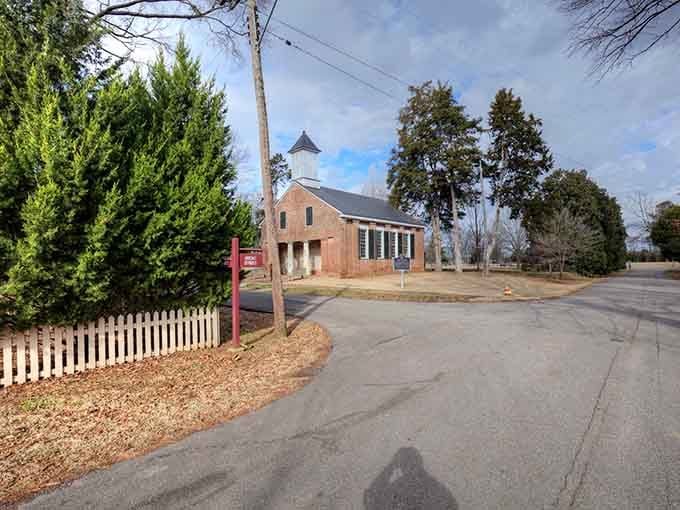 The historic church stands quietly dignified, its brick walls holding countless Sunday morning memories and community gatherings.
