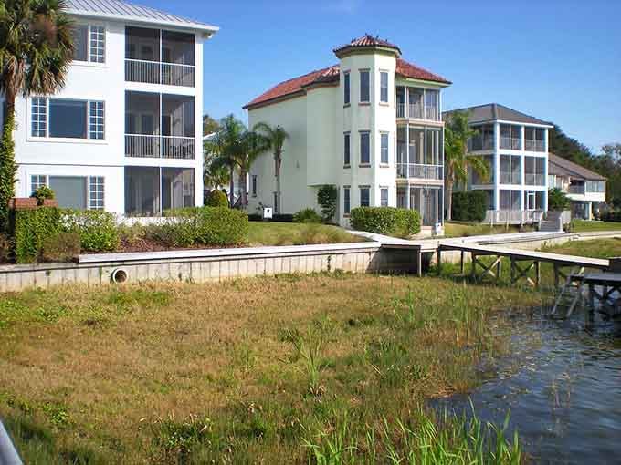 The pastel buildings of Mount Dora create a painter's palette against the bright blue Florida sky.