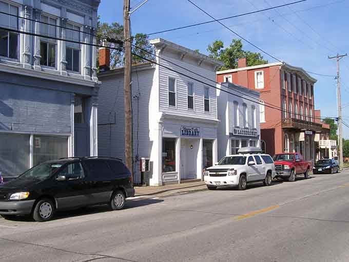 The bright blue sky makes these historic buildings pop like a postcard from a simpler time.