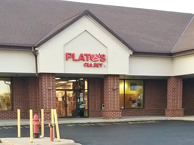 Bright red signage beckons bargain hunters to this fashion-forward thrift paradise where yesterday's trends find new life.